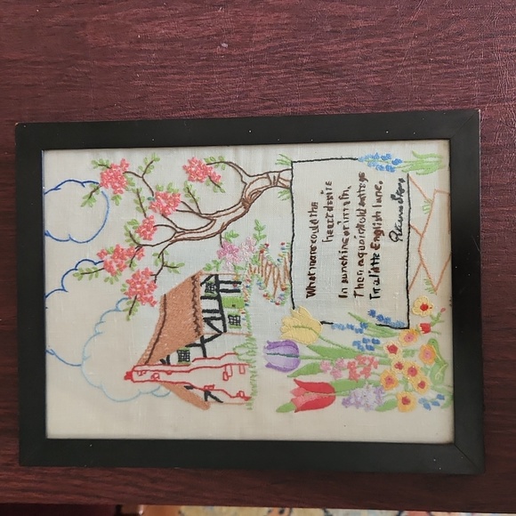Wall Decor | Vintage Hand Embroidered English Cottage And Poem | Poshmark